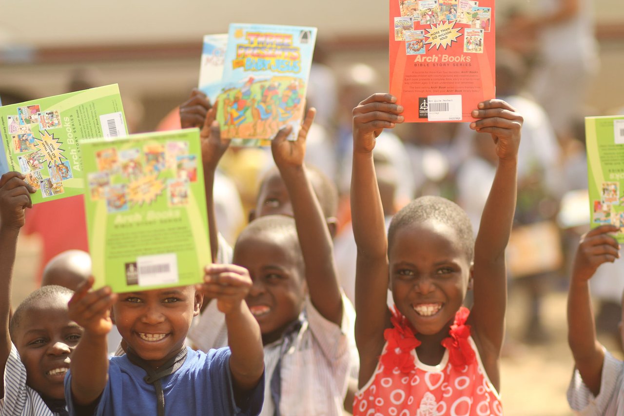 300 Ugandan orphans receive their first books—Arch Books from CGO!